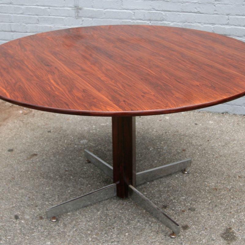 Custom Mid Century Style Round Oak Dining Table with Pedestal Base ...