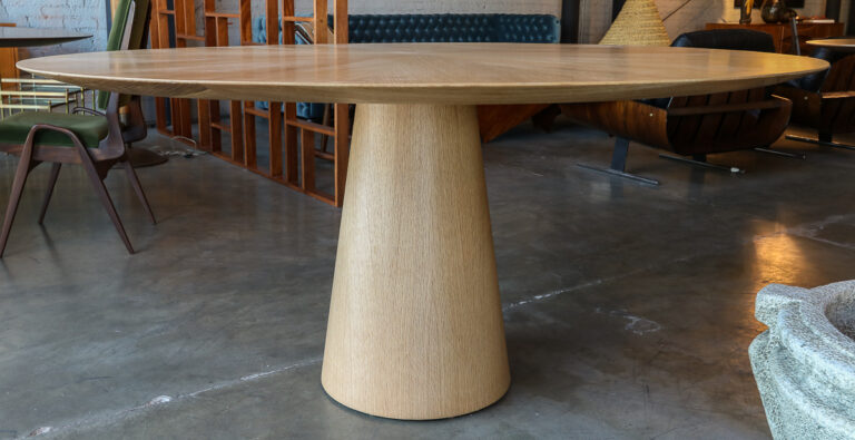 Custom Mid Century Style Round Oak Dining Table with Pedestal Base ...